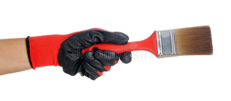 Paintbrush in Male Hand Isolated on White Stock Photo - Image of ...