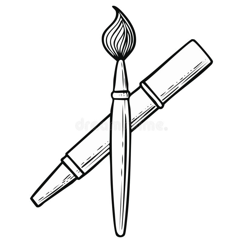 Paintbrush and Marker Outline Drawing for Arts and Creativity Black and ...