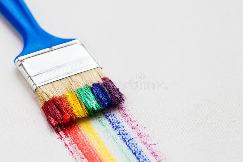 Paintbrush and Multicolor Rainbow Brush Strokes on Artist Stock Photo ...
