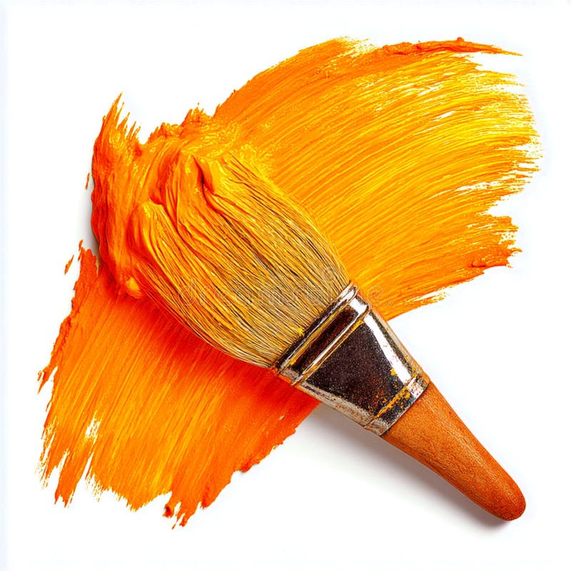 A Paintbrush with Orange Paint on a Plain White Surface Stock ...