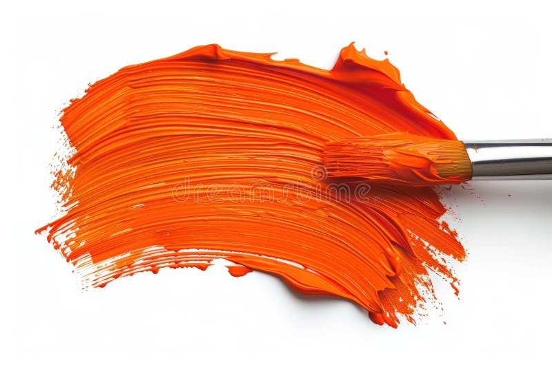 A Paintbrush with Orange Paint on a White Surface. Can Be Used for Art ...