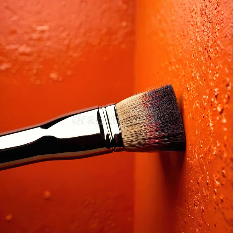 Paintbrush on Orange Wall Color Design Concept Stock Illustration ...