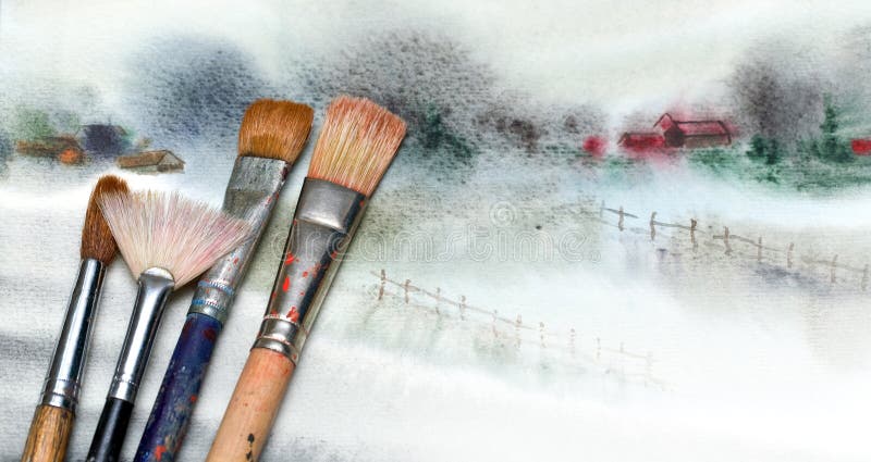 Paintbrush on Painted Background. Stock Photo - Image of artistic ...