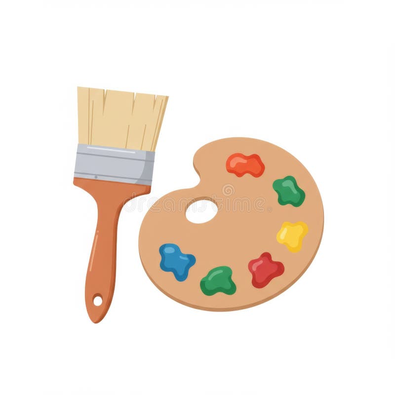Paintbrush and Palette with Assorted Colors Stock Illustration ...