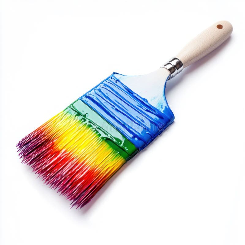 Paintbrush with Rainbow-colored Bristles on White Background Stock ...