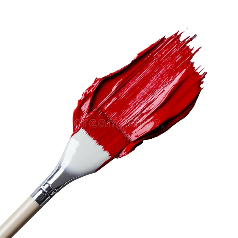 Paintbrush with Red Paint Stroke on Transparent Background Stock Image ...
