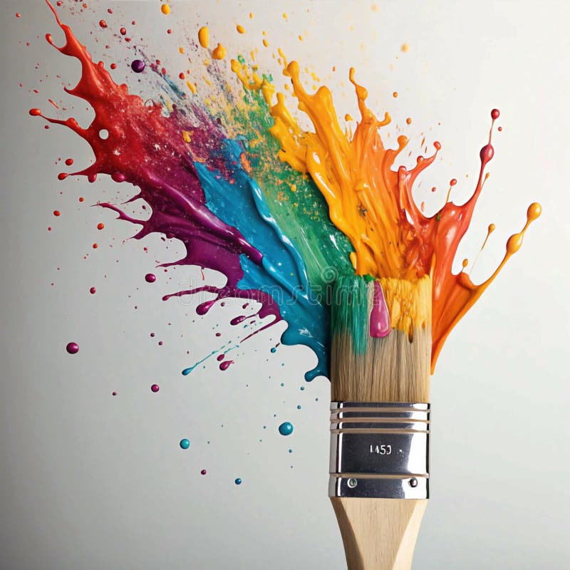 Paintbrush with Vibrant Rainbow-colored Paint Exploding. Stock Photo ...