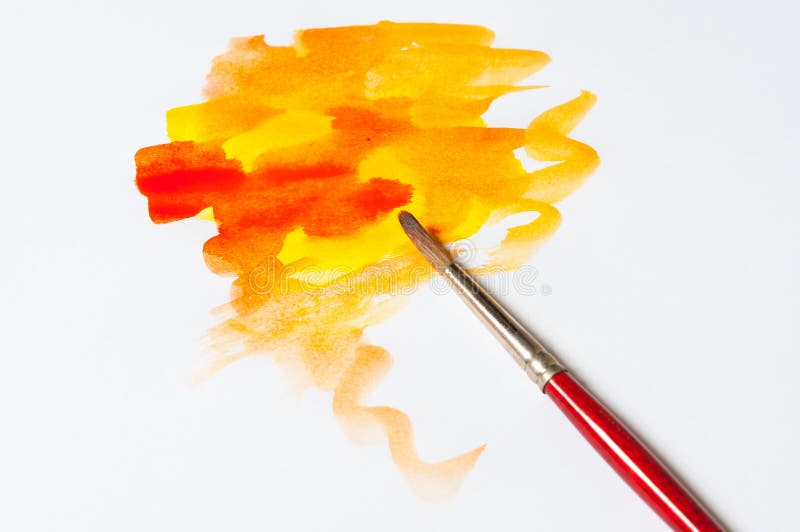 Paintbrush and Watercolor Paint on White Paper. Stock Image - Image of ...
