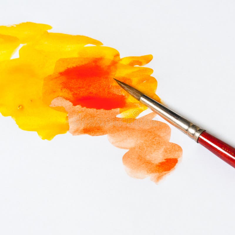 Paintbrush and Watercolor Paint on White Paper. Stock Image - Image of ...