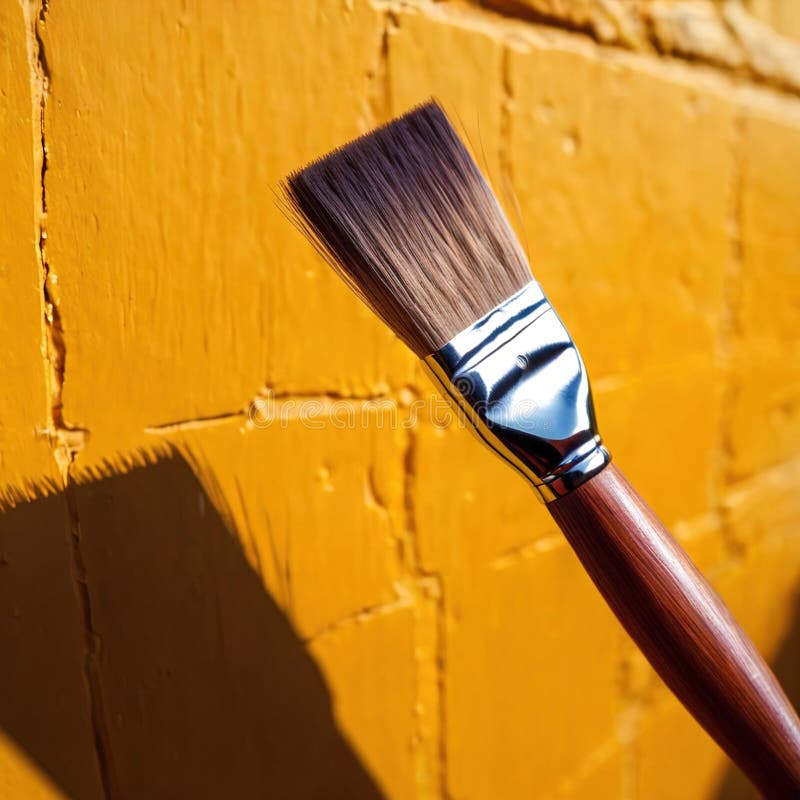 Paintbrush on Yellow Wall, Color Design Sample on Interior Architecture ...