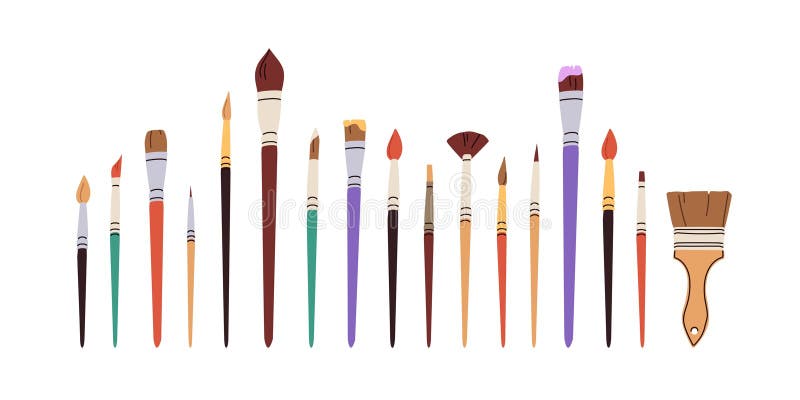 Paintbrushes Tools Set. Different Types of Art Paint Brushes, Thick and ...