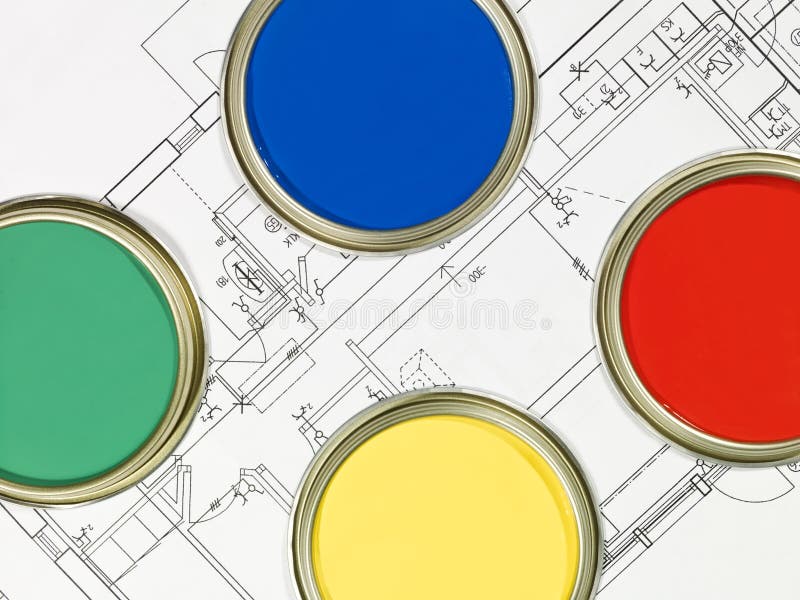 Paintcans and Blueprint stock photo. Image of brainstorming - 18150626
