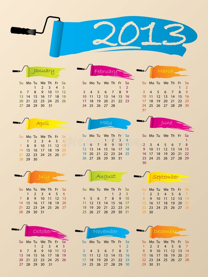 Painted 2013 Calendar Design Stock Vector - Illustration of color ...