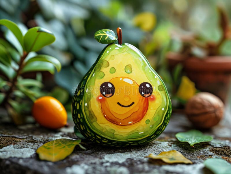 Painted Avocado Perched on Rock. Colorful Nature and Playful Creativity ...