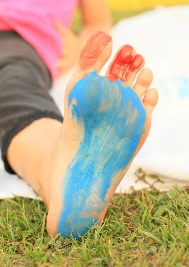Painted Bare Foot of a Little Kid - Girl Stock Photo - Image of blue ...