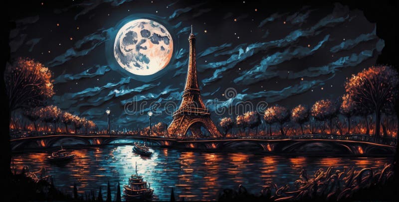 Painted in Bright Colors of Paris and the Eiffel Tower in a Landscape ...