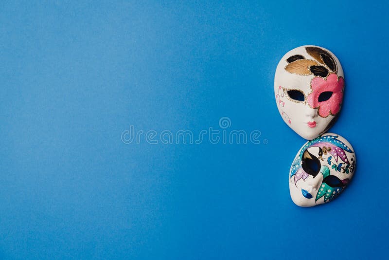 Painted Carnival Masks on a Blue Background Stock Image - Image of ...