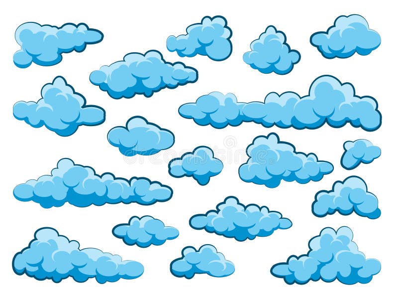 Painted Cartoon Clouds on Blue Background. Simple Hand Drawn Round ...
