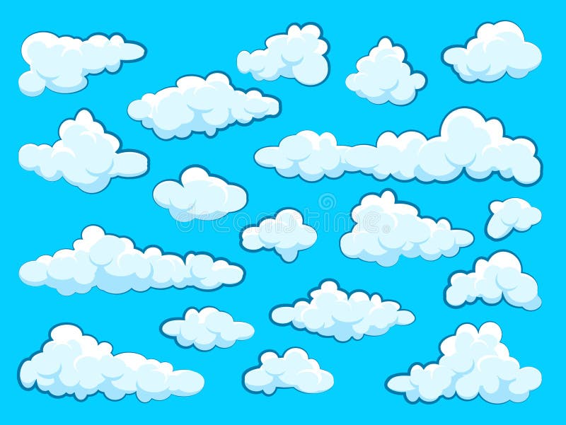 Painted Cartoon Clouds on Blue Background. Simple Hand Drawn Round ...