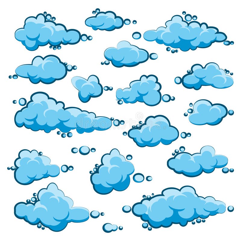 Painted Cartoon Clouds on Blue Background. Simple Hand Drawn Round ...