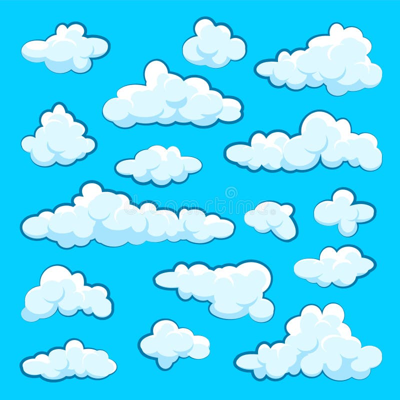 Painted Cartoon Clouds on Blue Background. Simple Hand Drawn Round ...