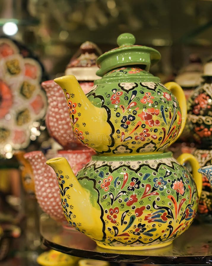 Antique Style Engraved Copper Turkish Teapot Stock Image - Image of ...