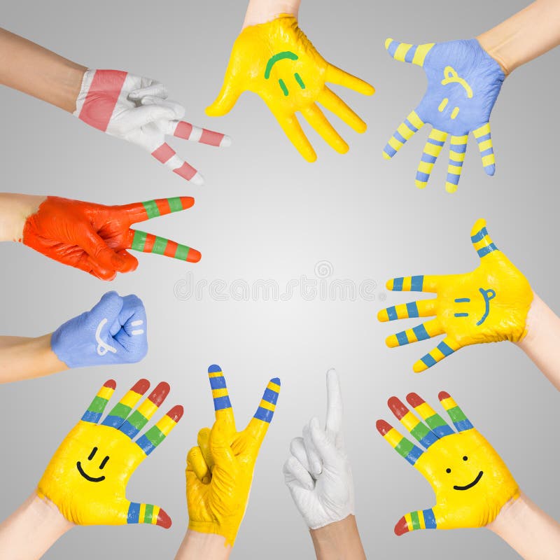 Painted children s hands stock image. Image of green - 33817269