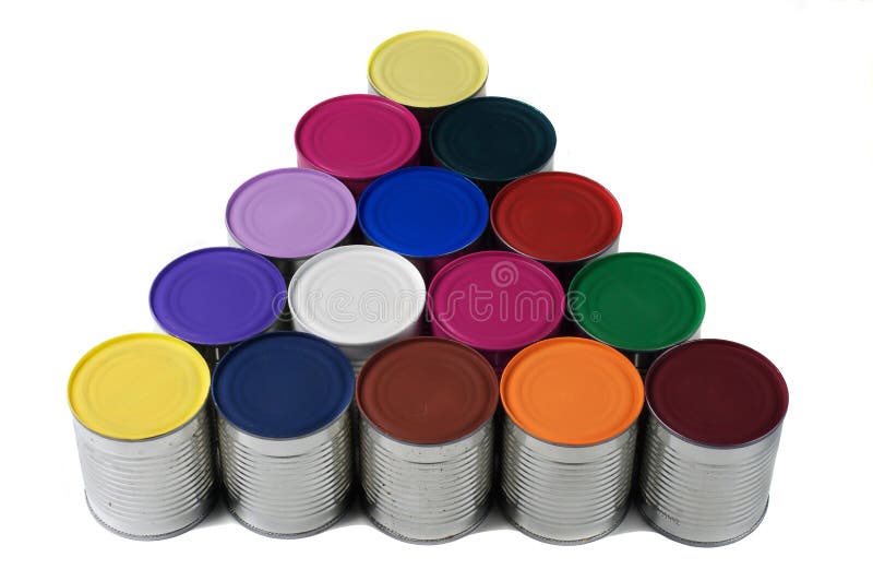 Painted colorful cans. stock photo. Image of canning - 23973630