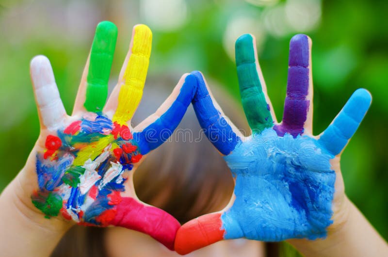 Happy Child with Painted Feet and Hands Stock Image - Image of learning ...