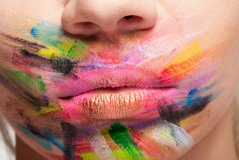Painted Colors on Lips and Mouth Stock Photo - Image of bright, female ...