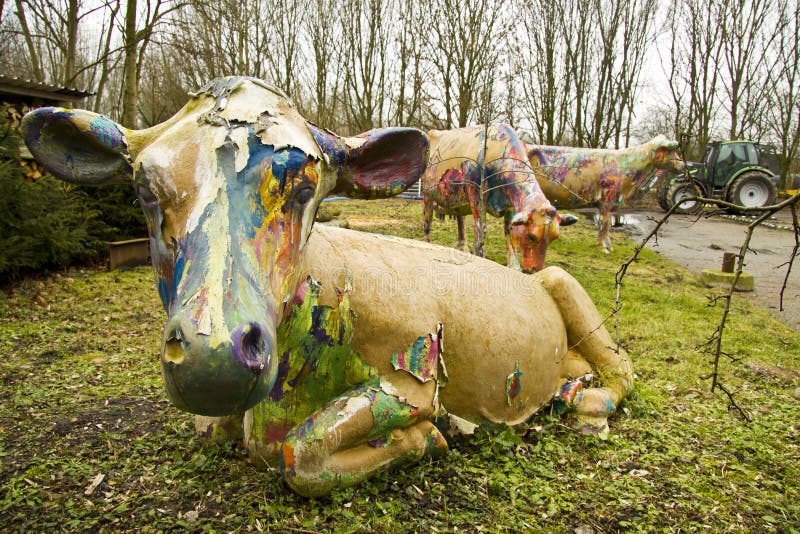 Painted cows stock photo. Image of tractor, trees, path - 13202786