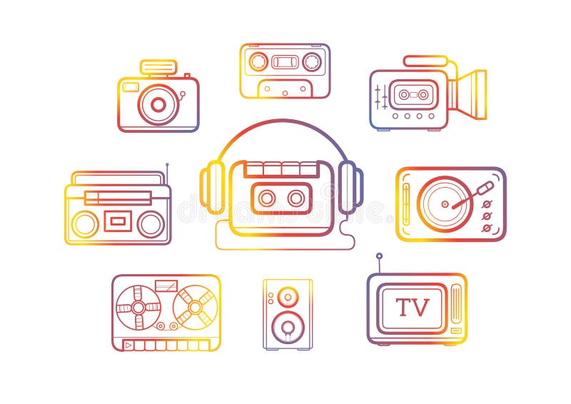 Retro Technology Icon Set .Linear Gradient Icons Stock Vector ...