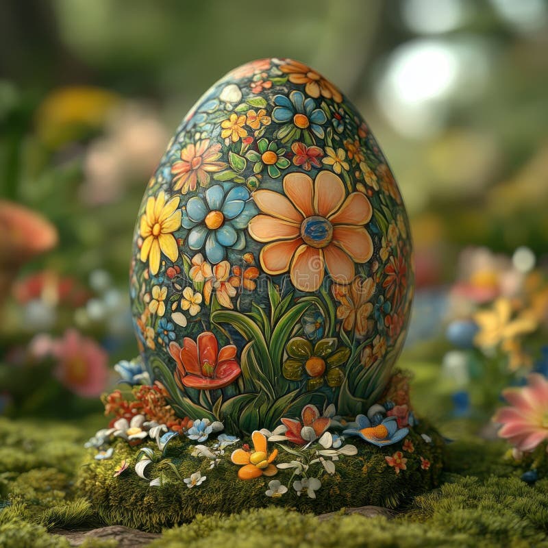 Painted Easter Egg Decorated with Flowers and Leaves Design Stock Photo - Image of rural ...