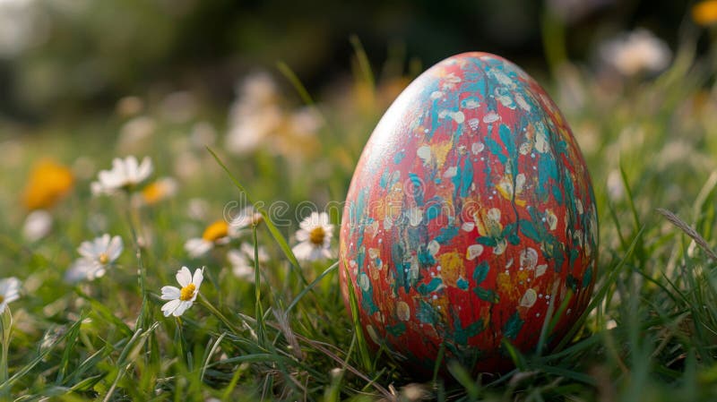 Painted Easter Egg Hidden in Spring Meadow Grass Stock Illustration ...