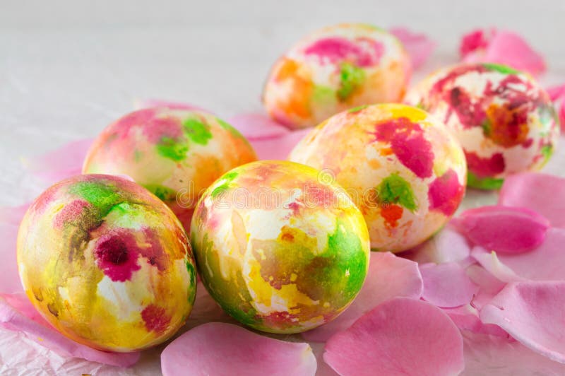 Painted Easter Egg on Pink Rose Petals Stock Photo - Image of festive ...