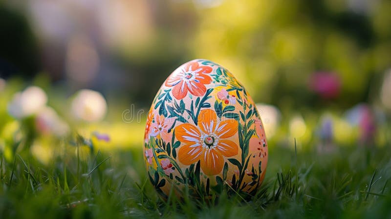 Painted Easter Egg in Springtime Grass Stock Illustration ...