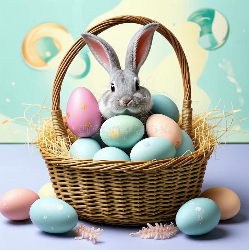 Painted Easter Eggs in a Basket.the Easter Bunny Stock Illustration ...