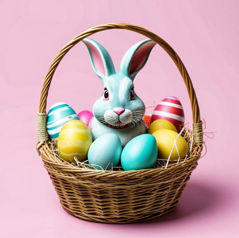 Painted Easter Eggs in a Basket.the Easter Bunny Stock Illustration ...