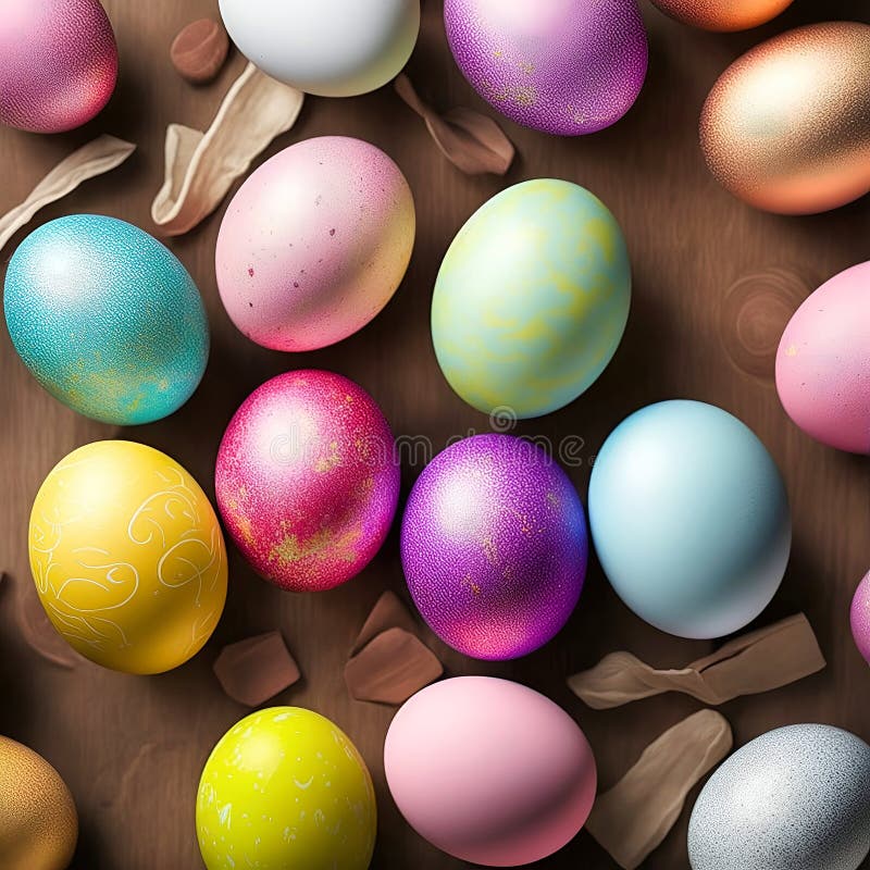 Painted Easter Eggs on Brown Background. Easter Egg Concept. Ia ...