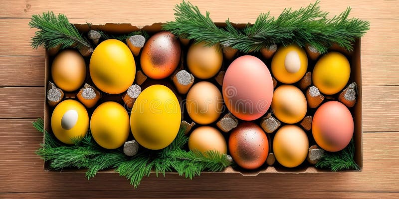 Painted Easter Eggs on Brown Background. Easter Egg Concept. Ia ...