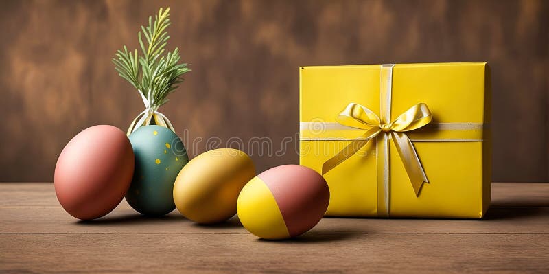 Painted Easter Eggs on Brown Background. Easter Egg Concept. Ia ...