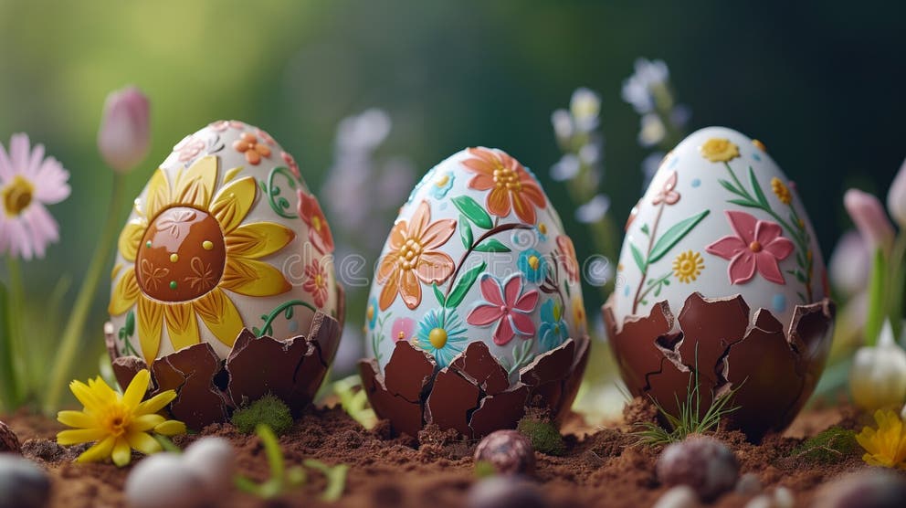 Painted Easter Eggs in Cracked Chocolate Shells, Surprise Gift Hunt ...