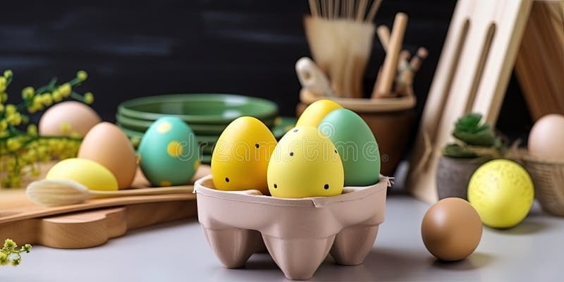 Painted Easter Eggs on the Kitchen Table Stock Illustration ...