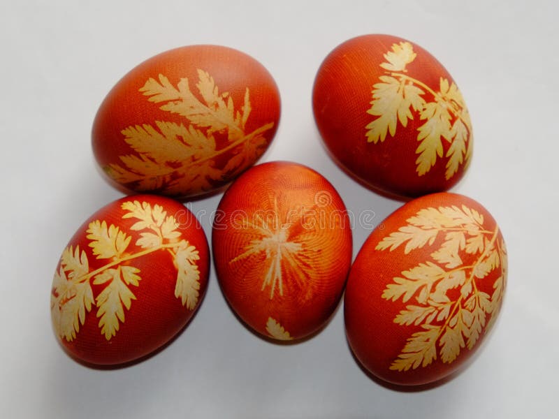 Painted Easter Eggs on a White Background. Floral Pattern on a Red ...