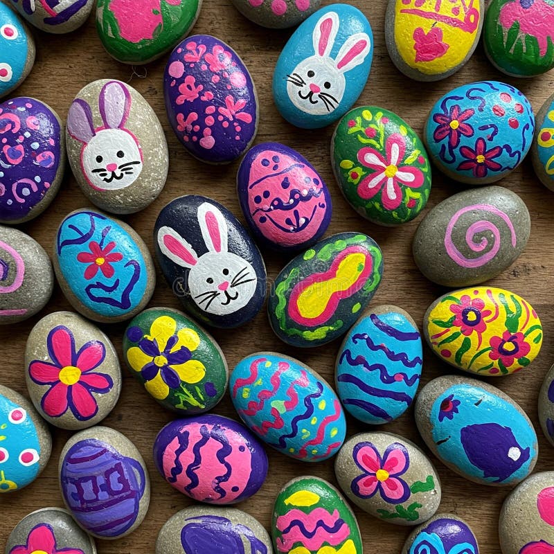 Painted Easter Rocks: Vibrant and Festive Designs Stock Illustration ...