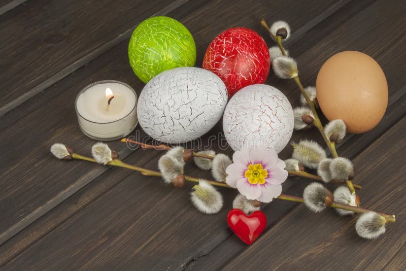 Painted Eggs As a Symbol of Spring and New Life on a Wooden Background ...