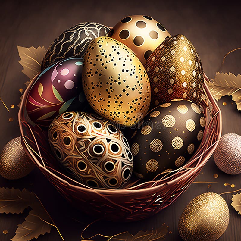 Painted Eggs in a Basket, Easter Atmosphere. Generative AI Tools Stock ...