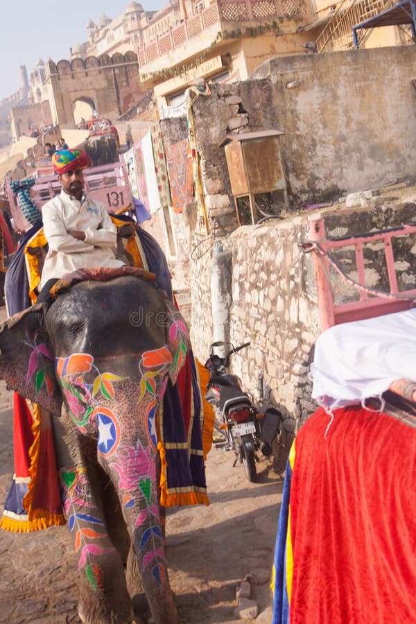 Painted Elephant with Rider in Jaipur Editorial Stock Photo - Image of ...
