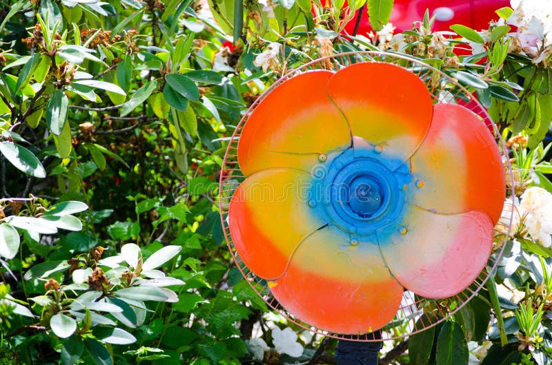Painted Fan Propeller in Orange Blue Flower Pattern for Park Decoration ...