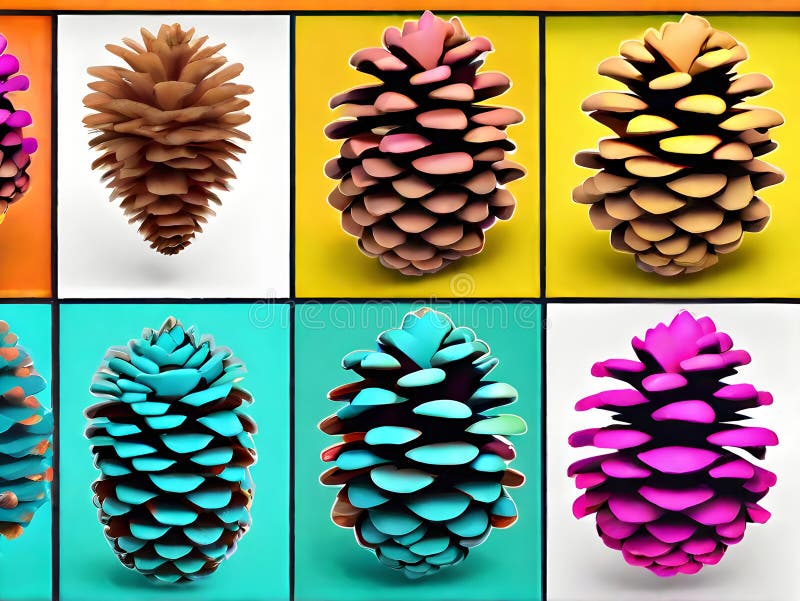 Painted Fir Cone Background Knolling Flat Neon. Stock Illustration ...